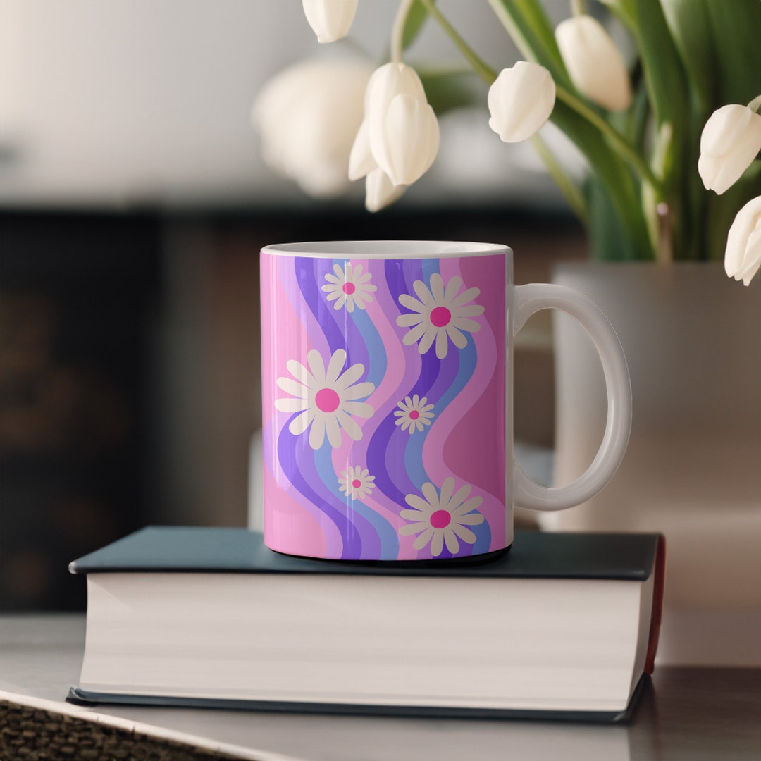 Trendy Retro Wavy Daisy Ceramic Mug 11ozpastel Coffee Tea Mugcute ...