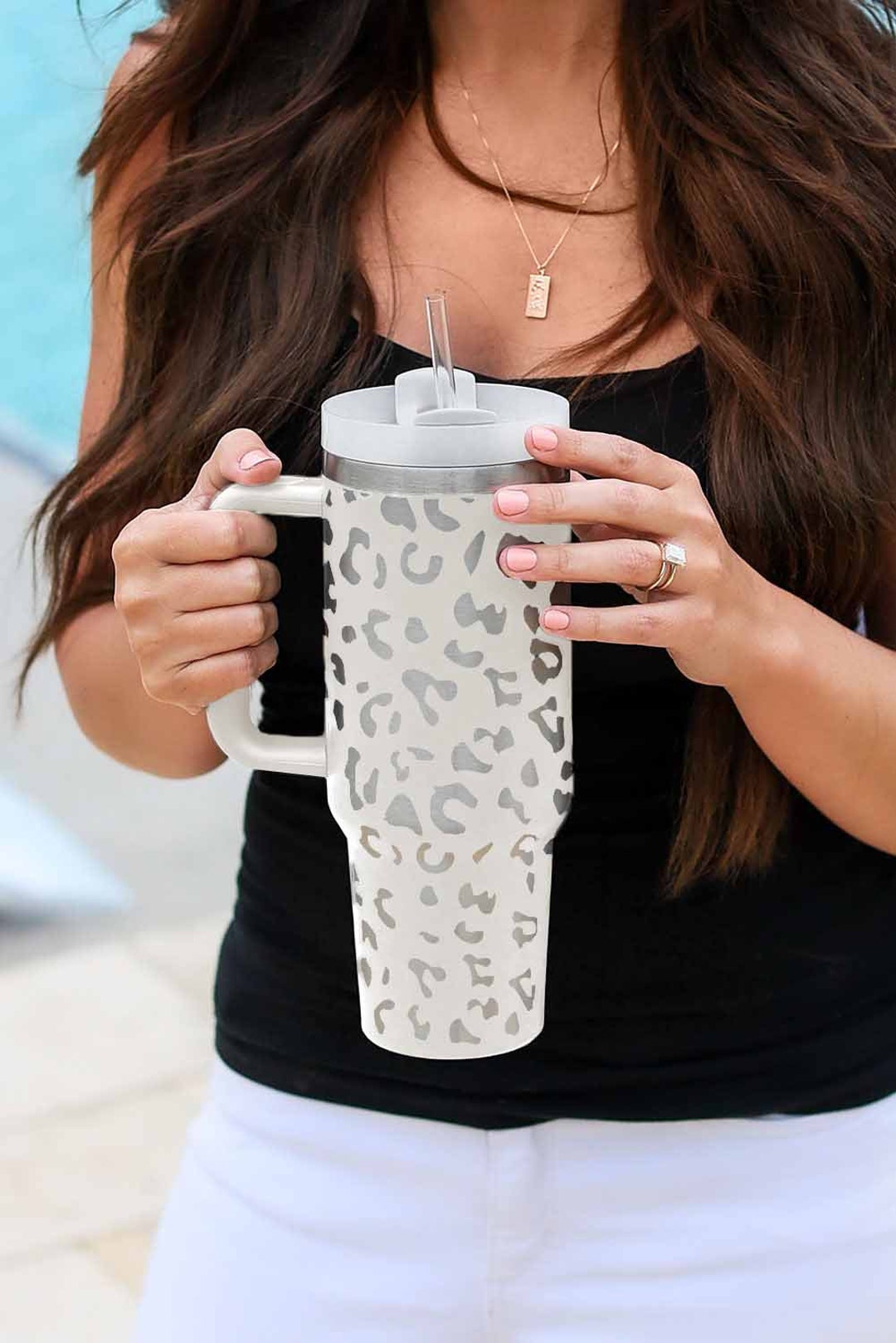 Leopard Print 40oz Stainless Steel Portable Cup With Handle Holiday ...
