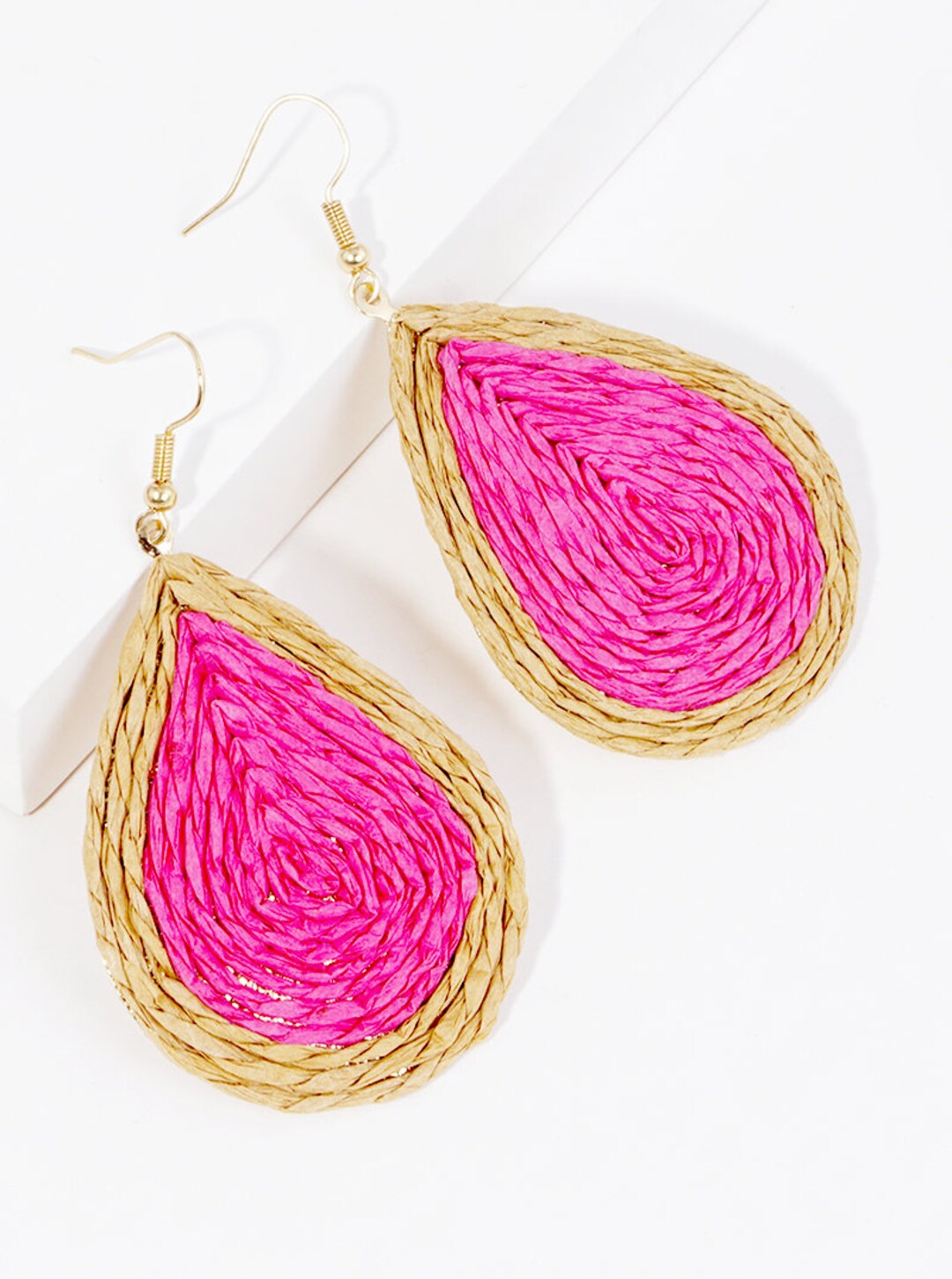 Swirl Raffia Teardrop Dangle Drop Earrings Etsy