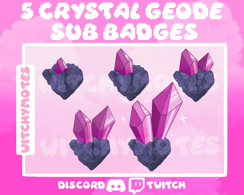 5x Cute Pink Crystal Geode Sub / Bit / Channel Point Badge for ...