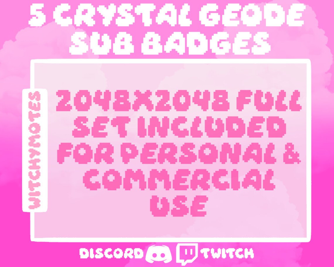 5x Cute Pink Crystal Geode Sub / Bit / Channel Point Badge for ...