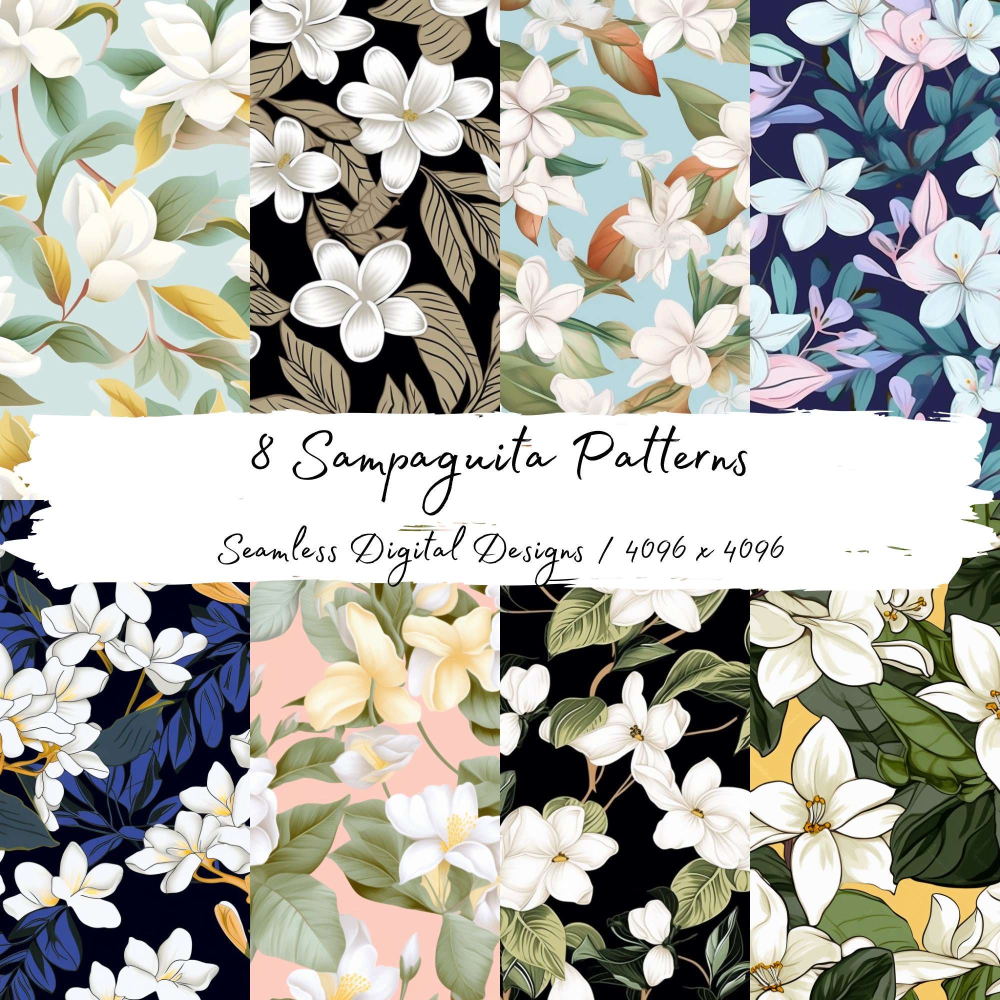 Sampaguita, Philippines National Flower, Seamless Patterns, Floral Art ...