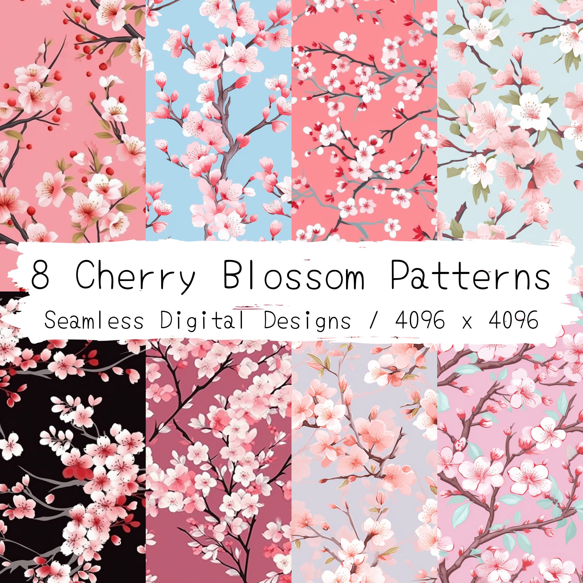 Cherry Blossom, Japanese National Flower, Seamless Patterns, Floral Art ...