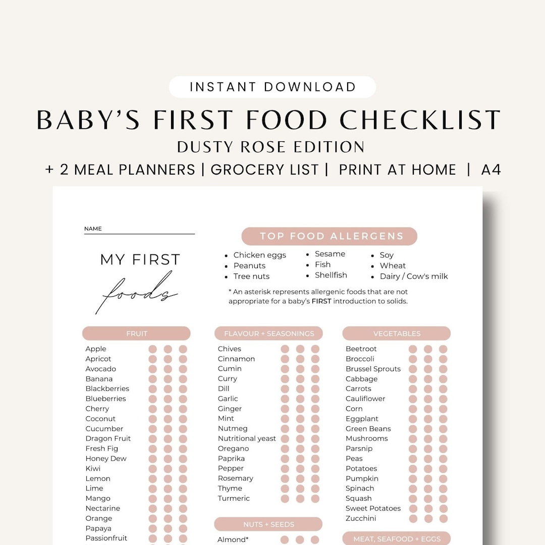 101 Foods Before One Neutral Baby Food Tracker Starting Solids First ...