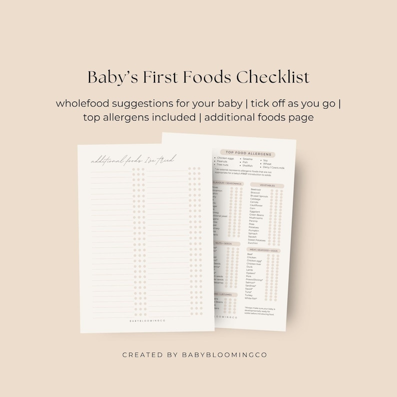Baby First Food Chart Meal Plan PDF Neutral Baby Food Tracker Starting ...