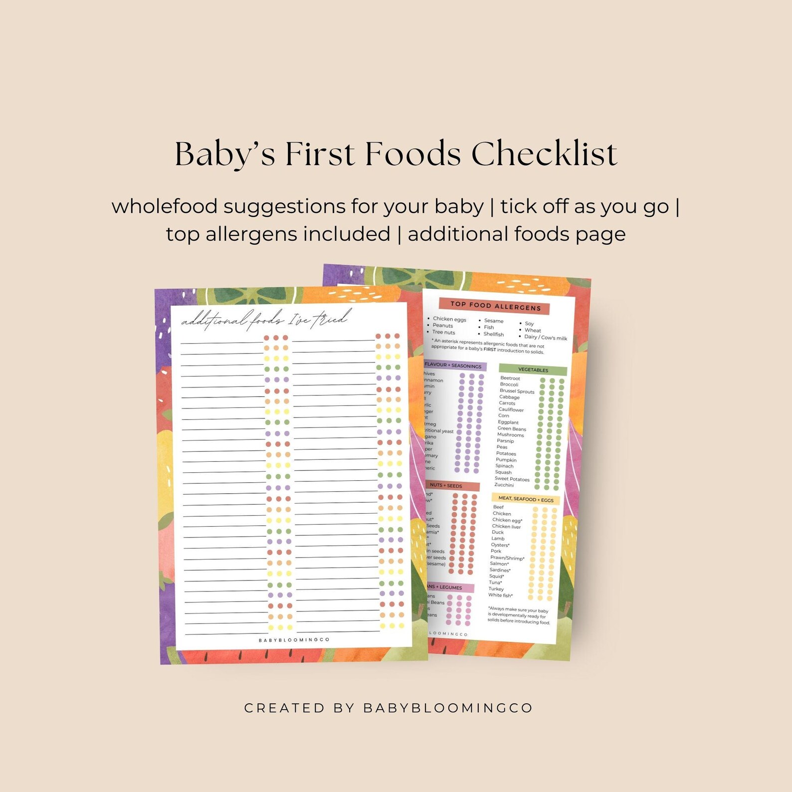100 Foods Before One Printable First Foods Checklist Baby Food Tracker ...