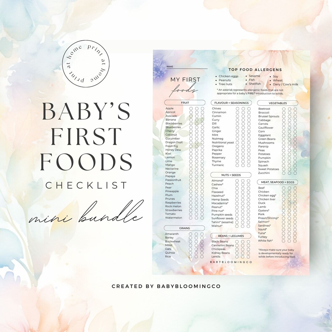 Baby First Food Checklist Meal Planner Solids Tracker Baby Led Weaning ...