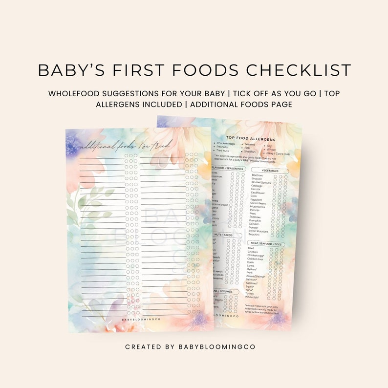101 Before One Baby First Food Checklist Solids Tracker Baby Led ...