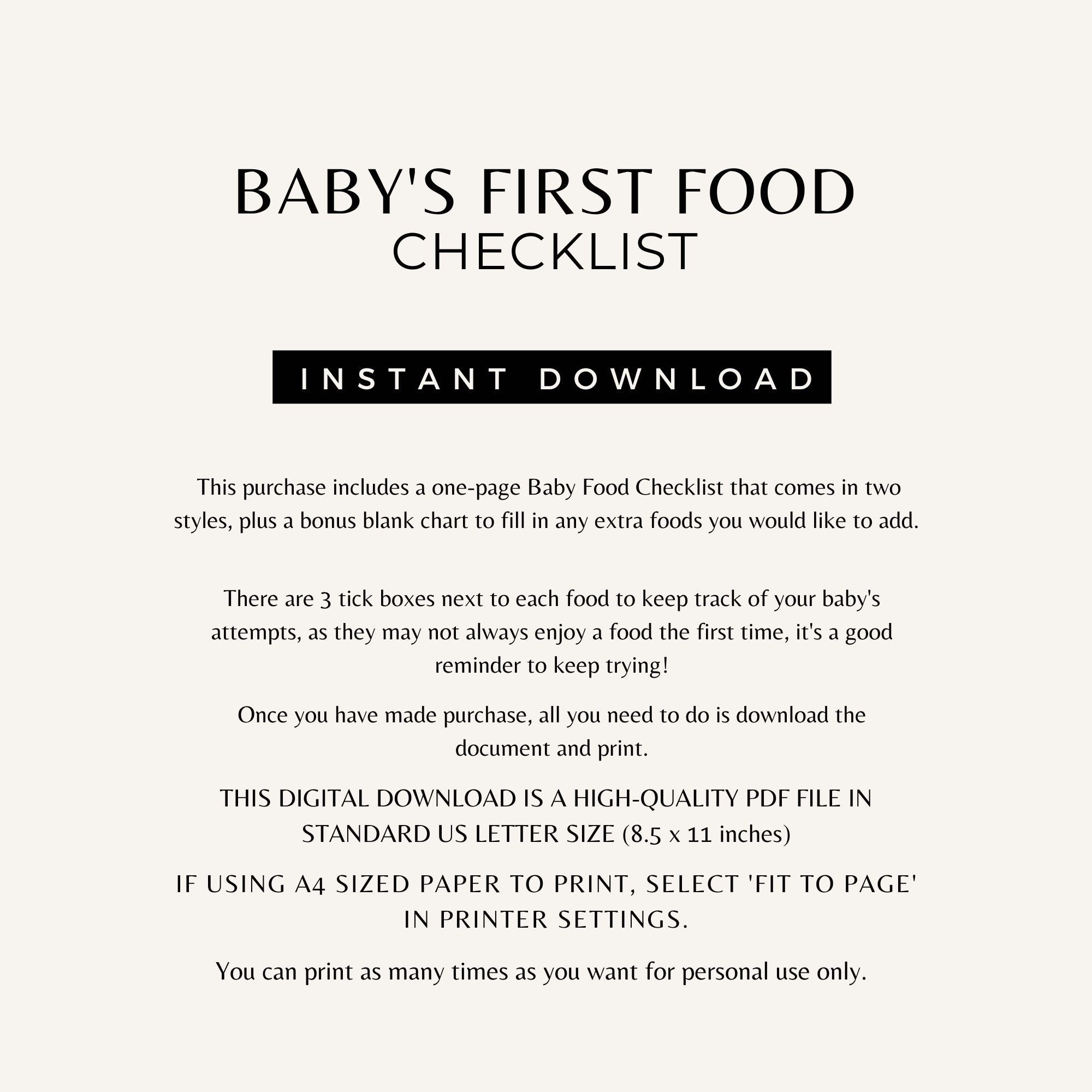 101 Before One Baby Food Tracker Solids Tracker First - Etsy