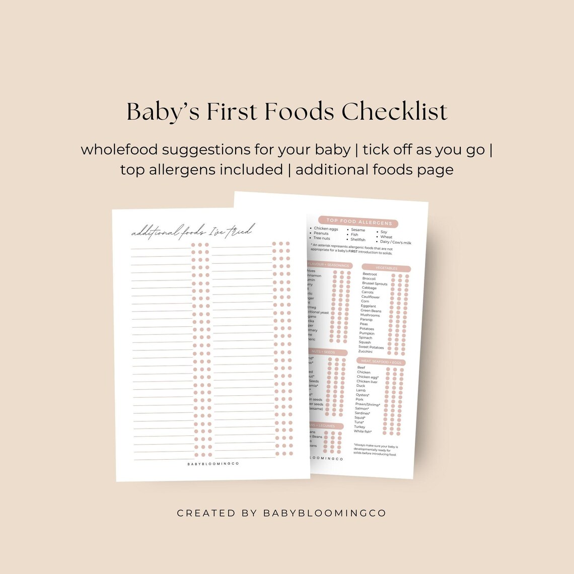 Baby 1st Foods Checklist Baby Led Weaning Guide Starting Solids First ...