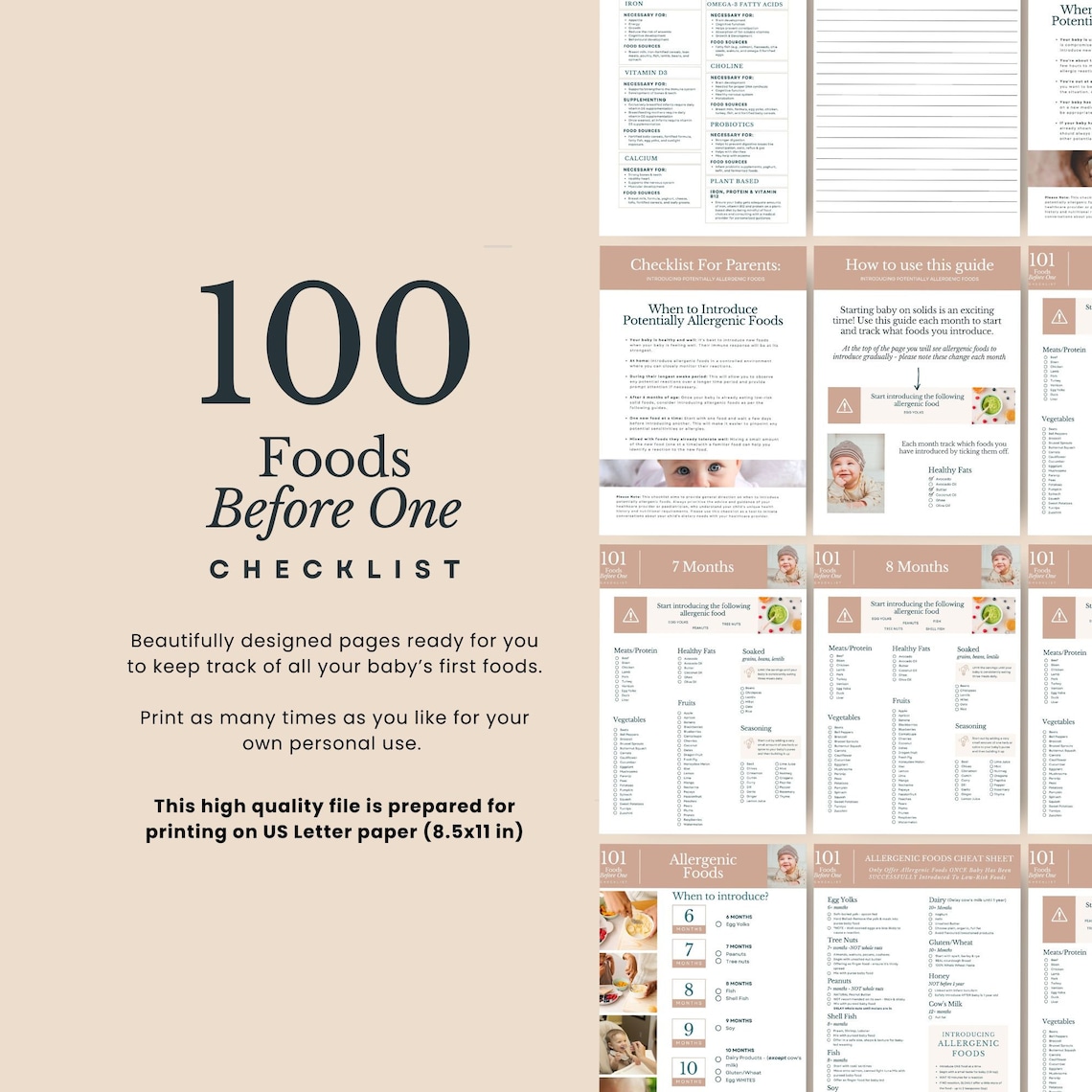 100 Foods Before One Chart First Food Tracker Checklist Starting Solids ...