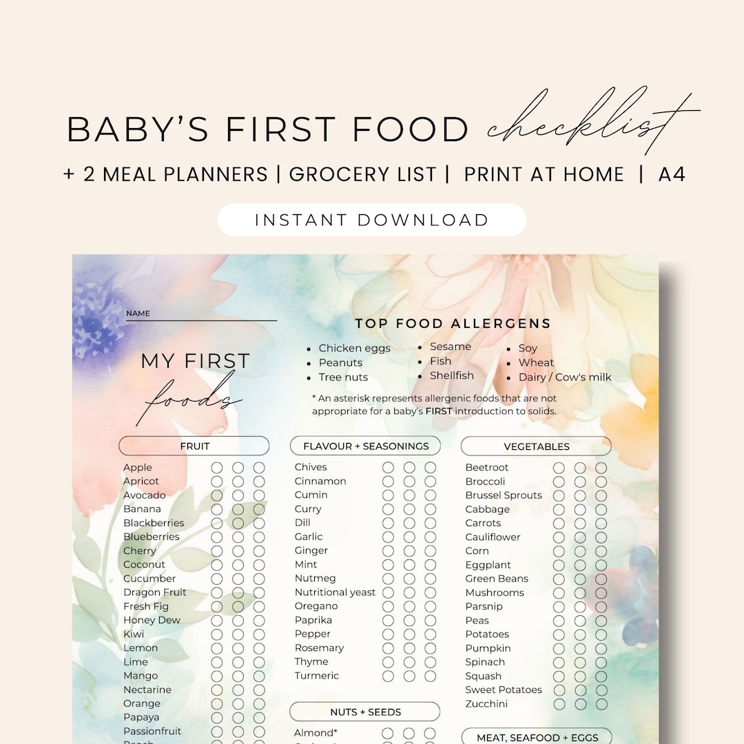 101 Before One Baby First Food Checklist Solids Tracker Baby Led ...