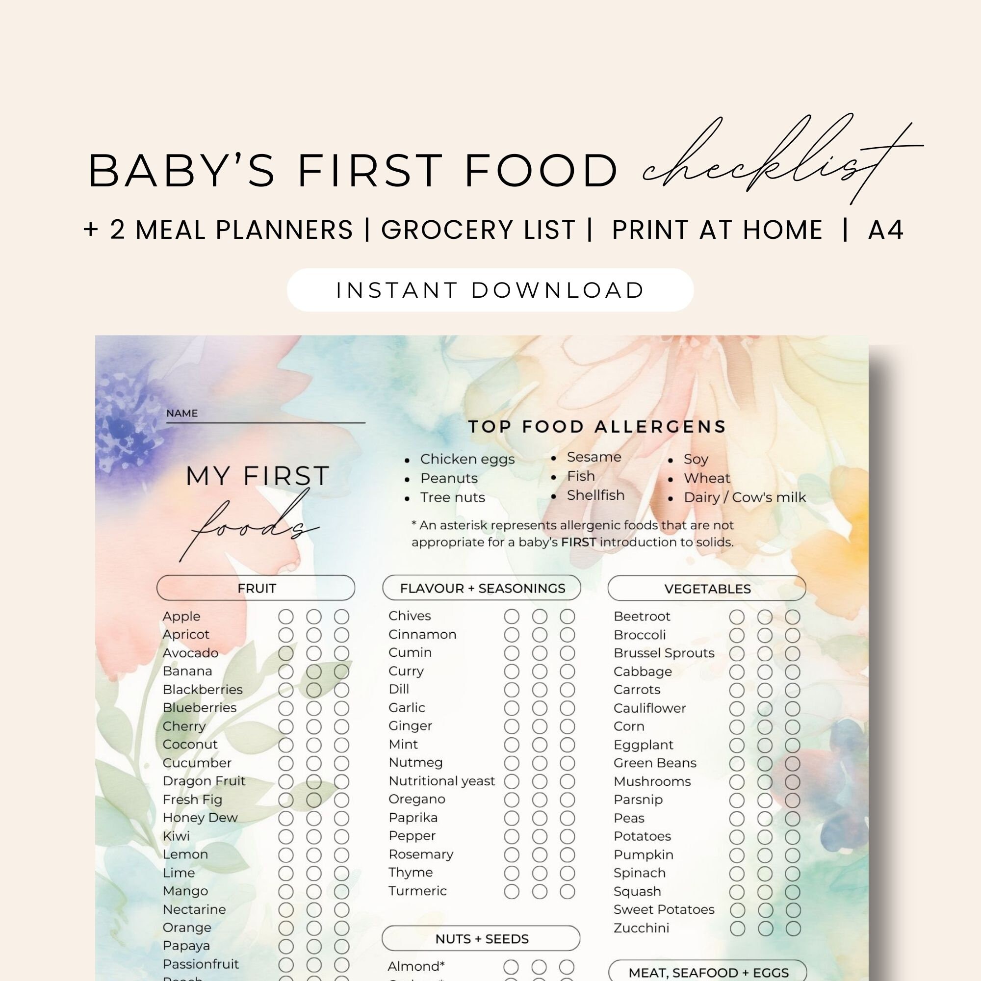 101 Before One Baby First Food Checklist Solids Tracker Baby Led ...