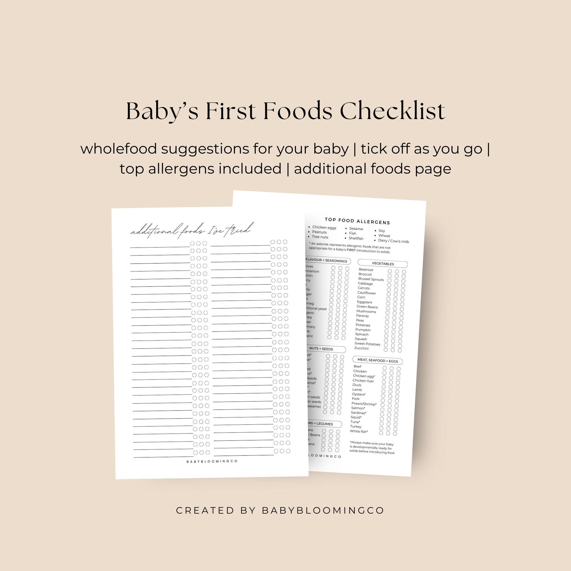 First Foods Checklist Baby Led Weaning Chart Baby Meal Plan Baby Food ...
