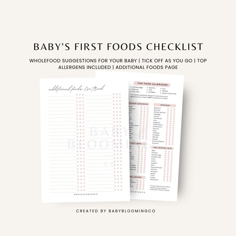 101 Foods Before One Baby First Food Checklist Blush Pink Baby Food 101 Foods Before One Baby First Food Checklist Blush Pink Baby Food