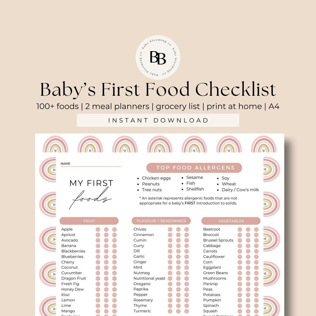 Baby's First Food Checklist: 100+ Foods, Meal Planners (PDF Printable ...