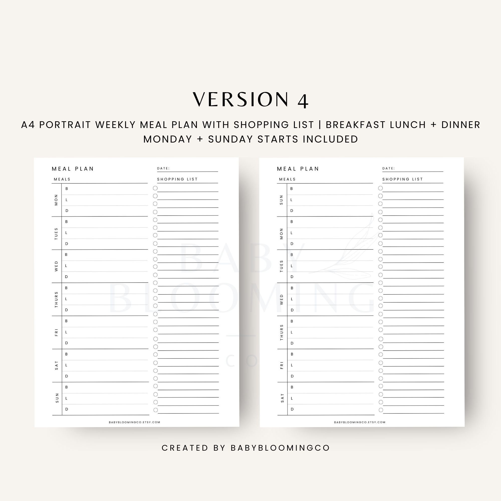 Minimalist Meal Planner Printable Food Plan Template Grocery Shopping ...