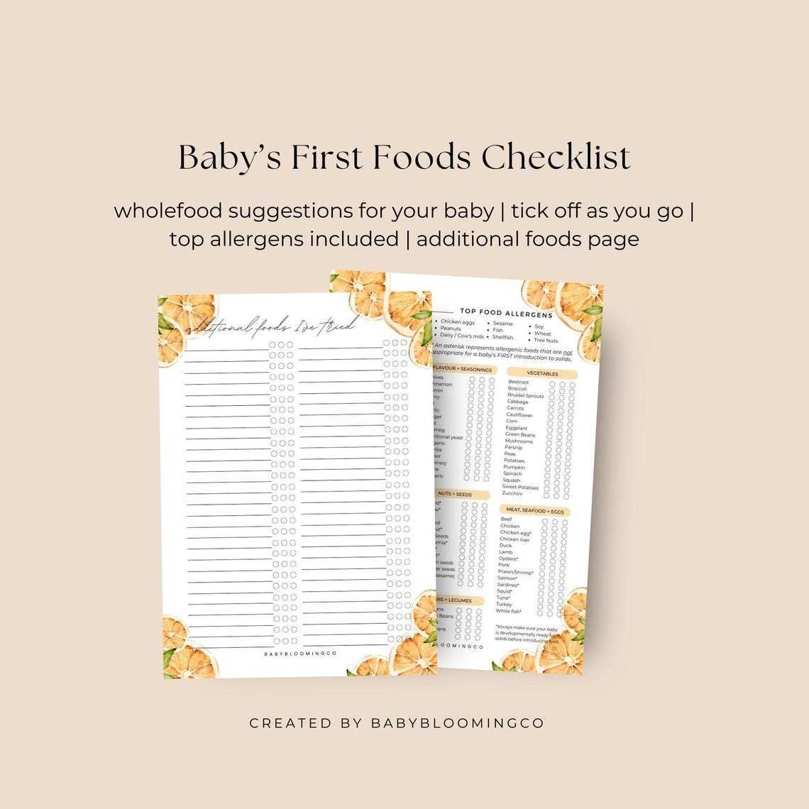 Baby’s First Foods Checklist BLW Food Introduction Tracker Starting ...