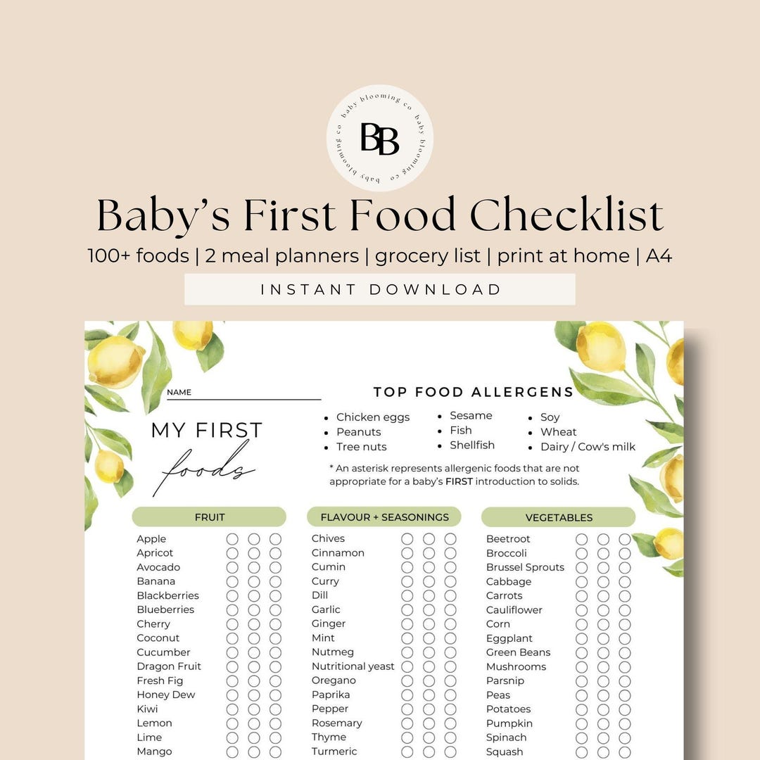 Baby’s First Foods Checklist | 104 BLW & Starting Solids Ideas | Baby ...
