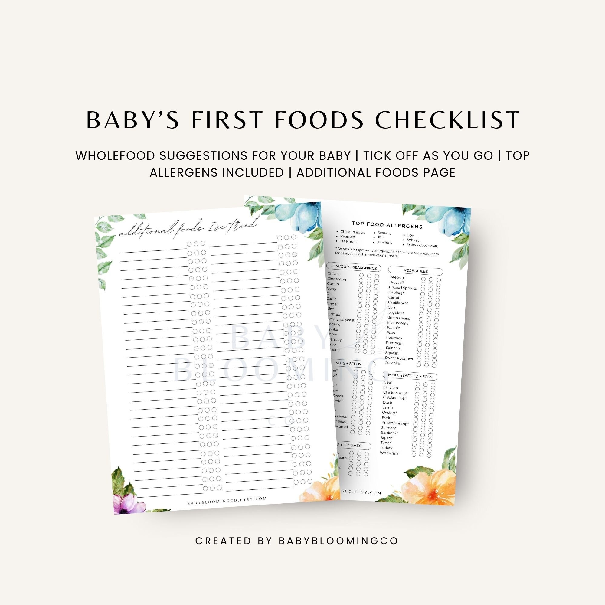 Printable Baby Meal Planner | Baby Food Tracker | First Food Checklist ...