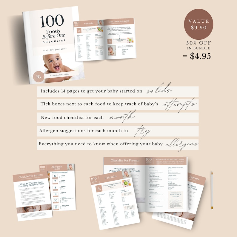 100 Foods Before One Chart First Food Tracker Baby Feeding Checklist ...