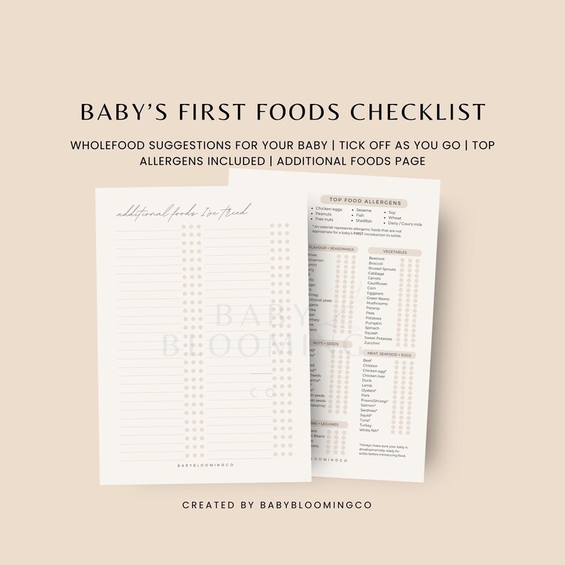 101 Before One First Food Chart Neutral Baby Food Tracker Starting ...