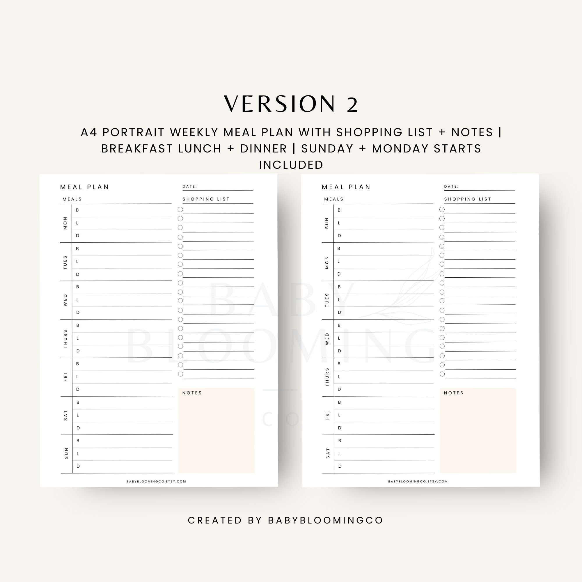 Minimalist Meal Planner Printable Food Plan Template Grocery Shopping ...