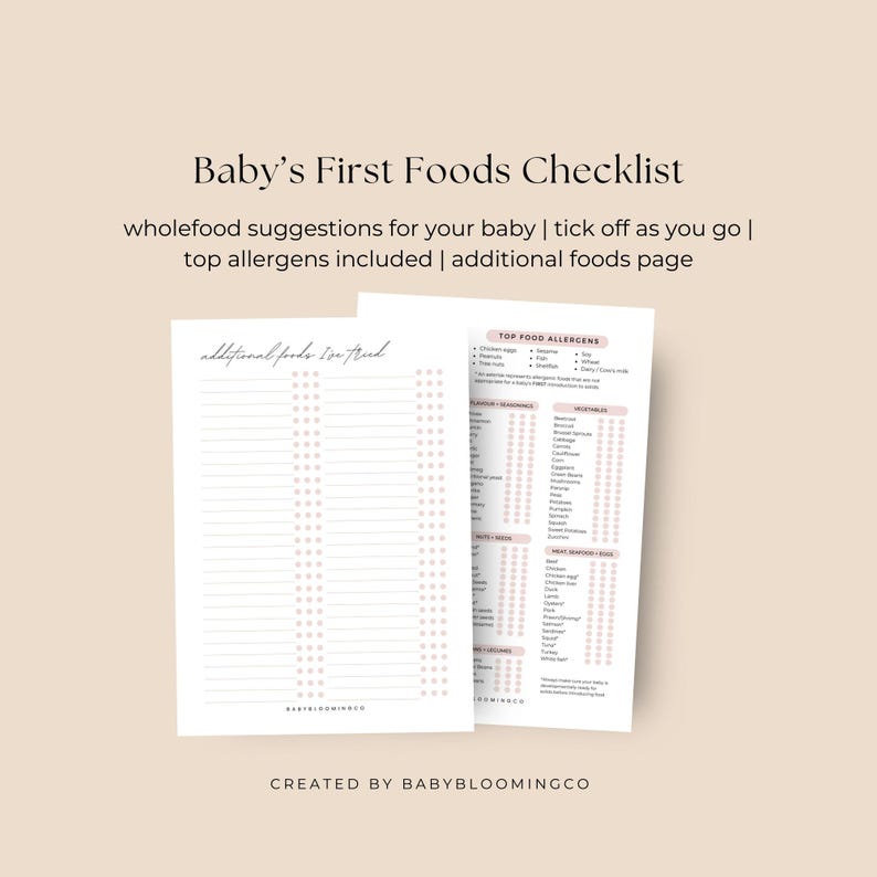 Babys First Foods Checklist Blush Pink Printable Baby Food Tracker Baby ...