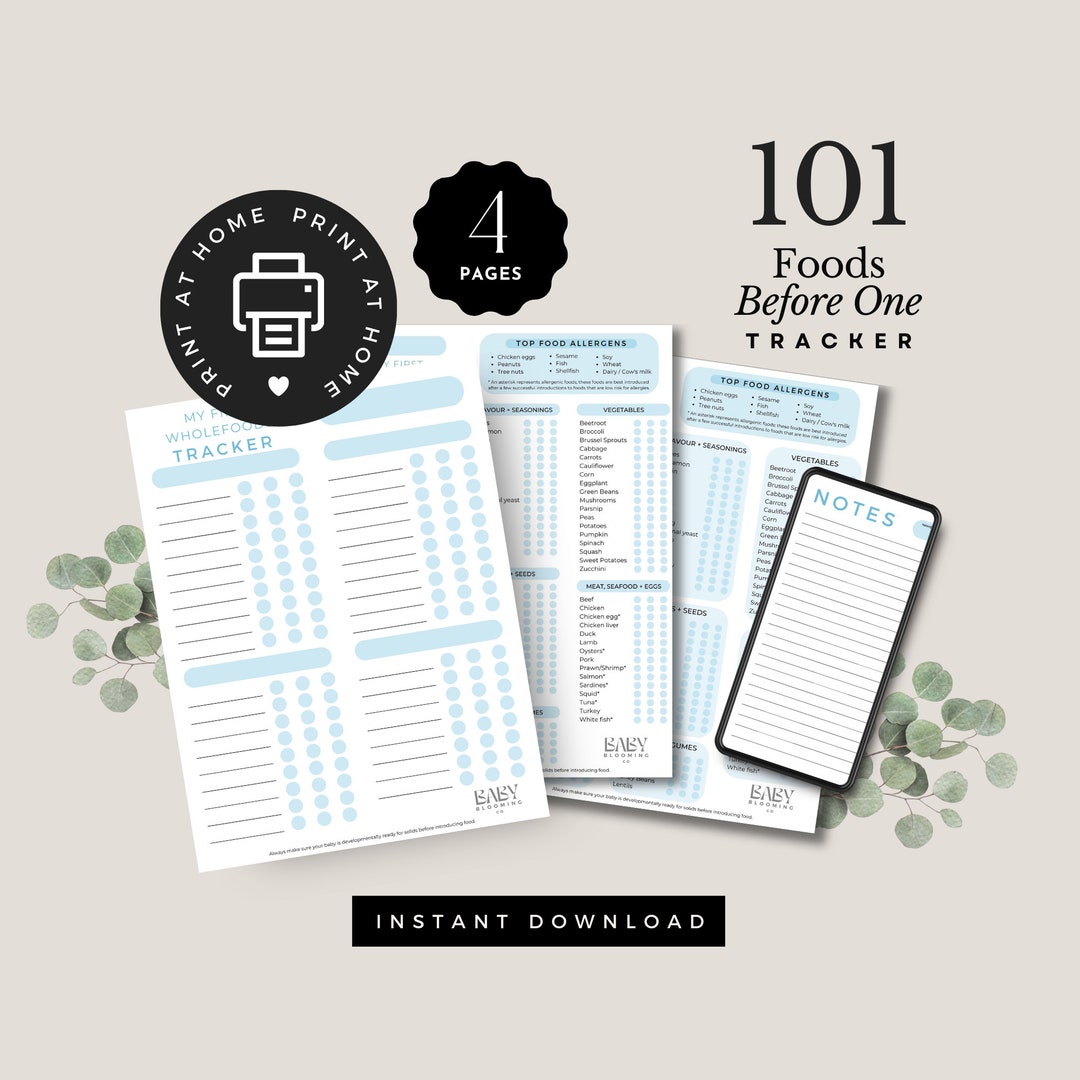 First Food Log Baby Food Tracker Solids Tracker First Food Checklist ...