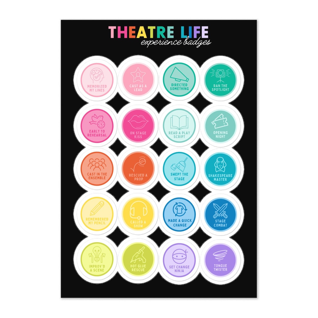 Theatre Life Merit Badges Sticker Sheet, Theater Lover Stickers, Drama ...