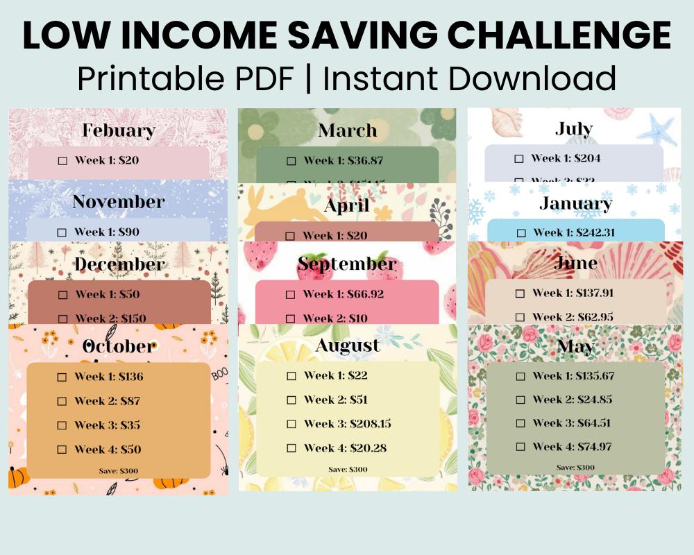 A6 Low Income Savings Challenge Bundle, Monthly Savings Challenge ...