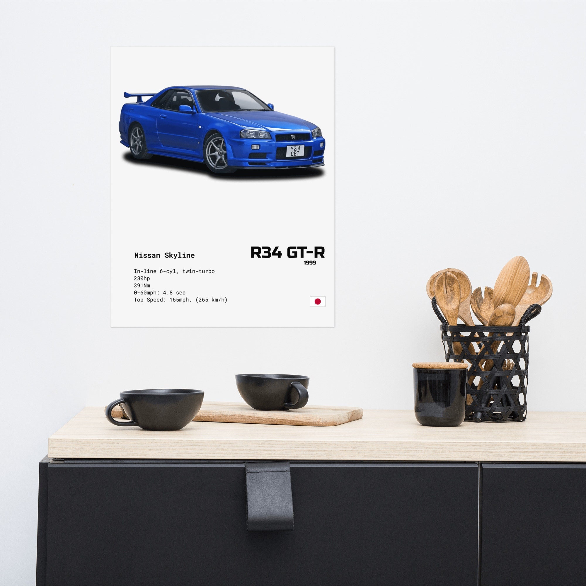 Blue Skyline R34 GT-R Poster Japanese Art Vintage Style Minimalist ...