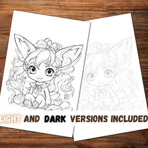 Kawaii Anime Fox Girl Coloring Page for Kids, Chibi Style Line Art ...