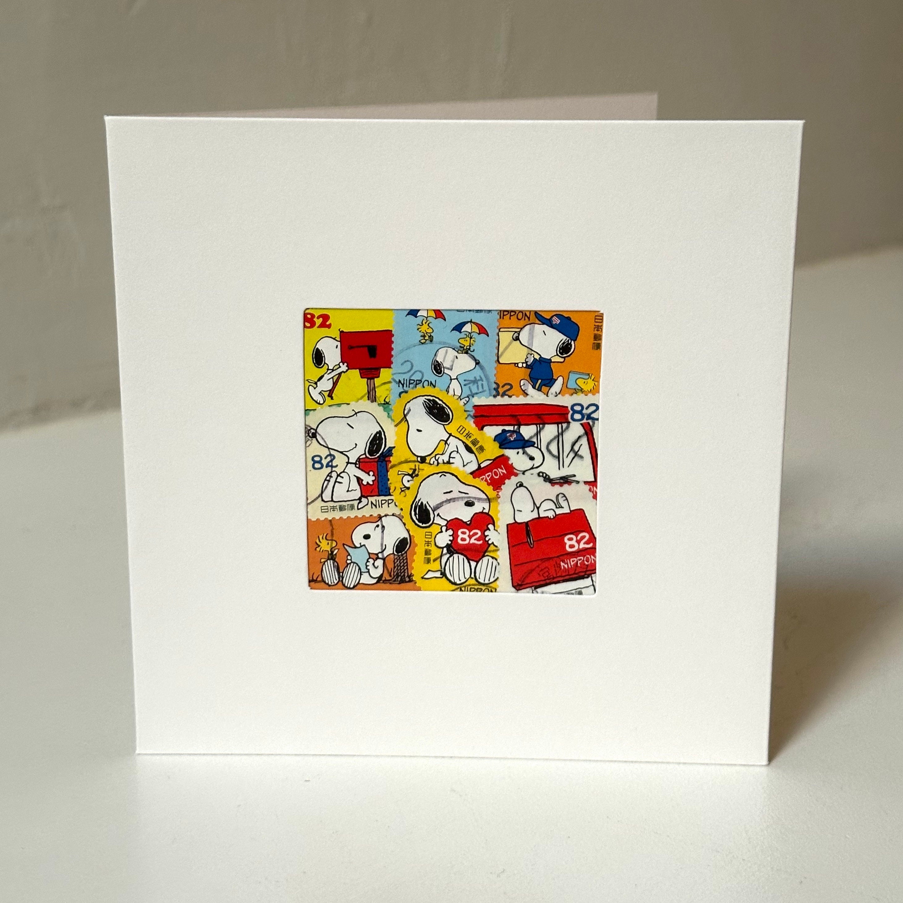 Handmade Snoopy / Charlie Brown / Woodstock Greeting Card Crafted With Authentic Postage Stamps ...