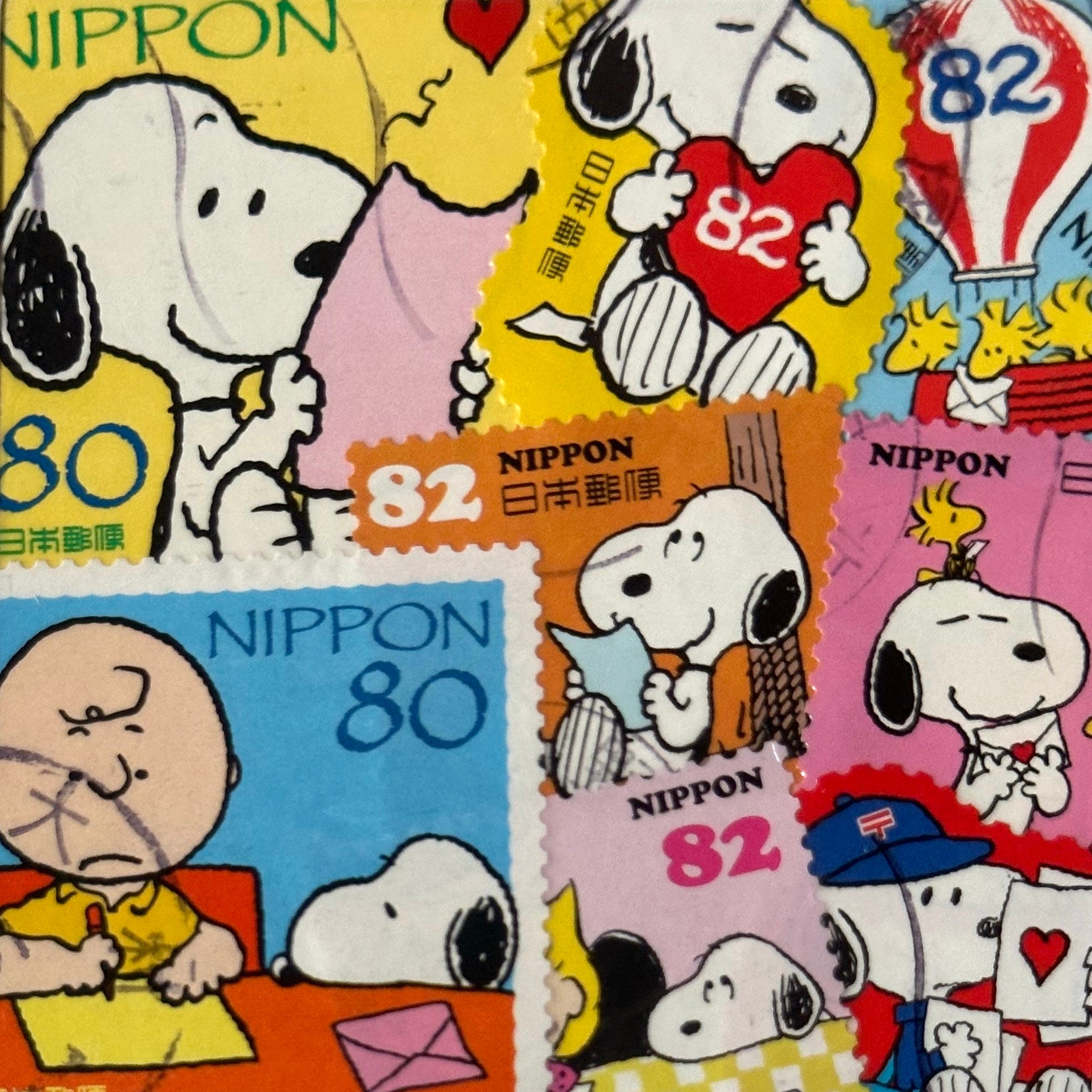 Handmade Snoopy / Charlie Brown / Woodstock Greeting Card Crafted With Authentic Postage Stamps ...