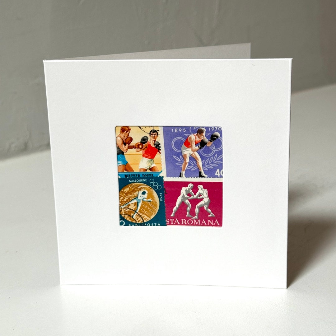 Handmade Boxing Greeting Card Crafted With Authentic Postage Stamps ...