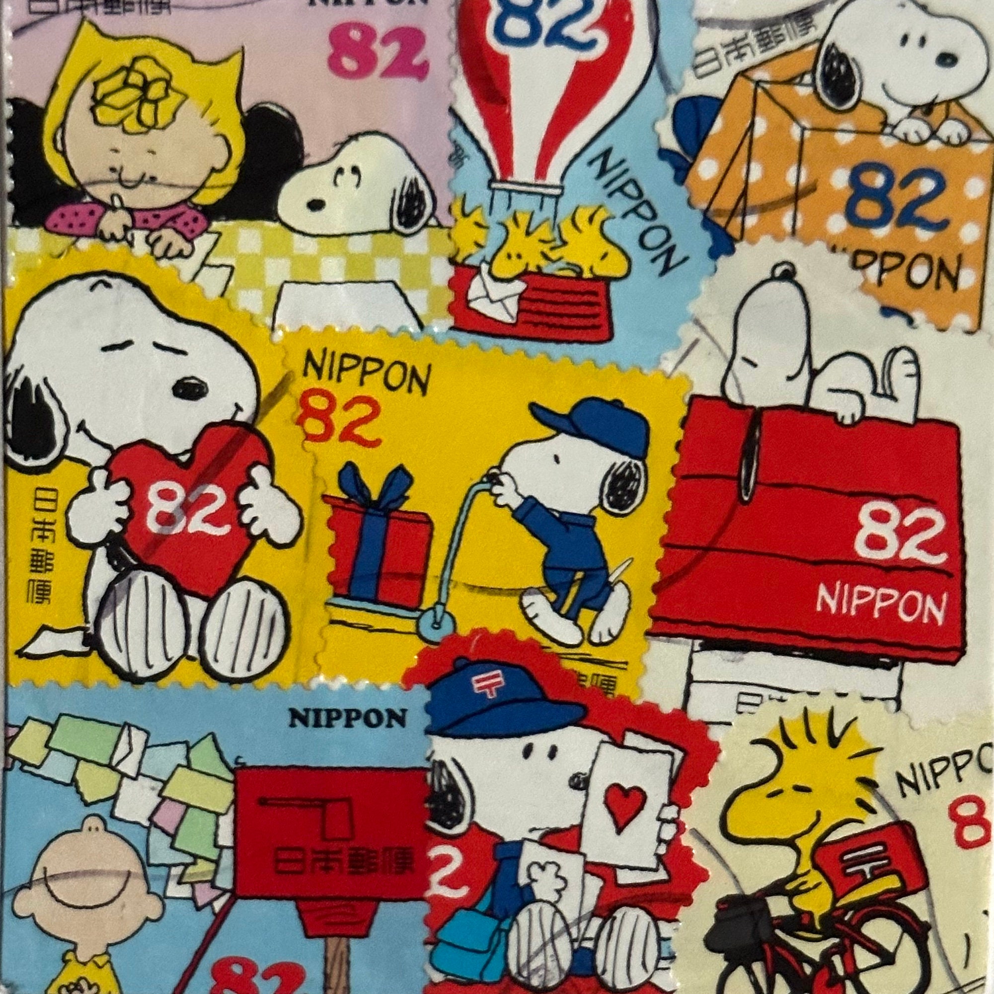 Handmade Snoopy / Charlie Brown / Woodstock Greeting Card Crafted With Authentic Postage Stamps ...