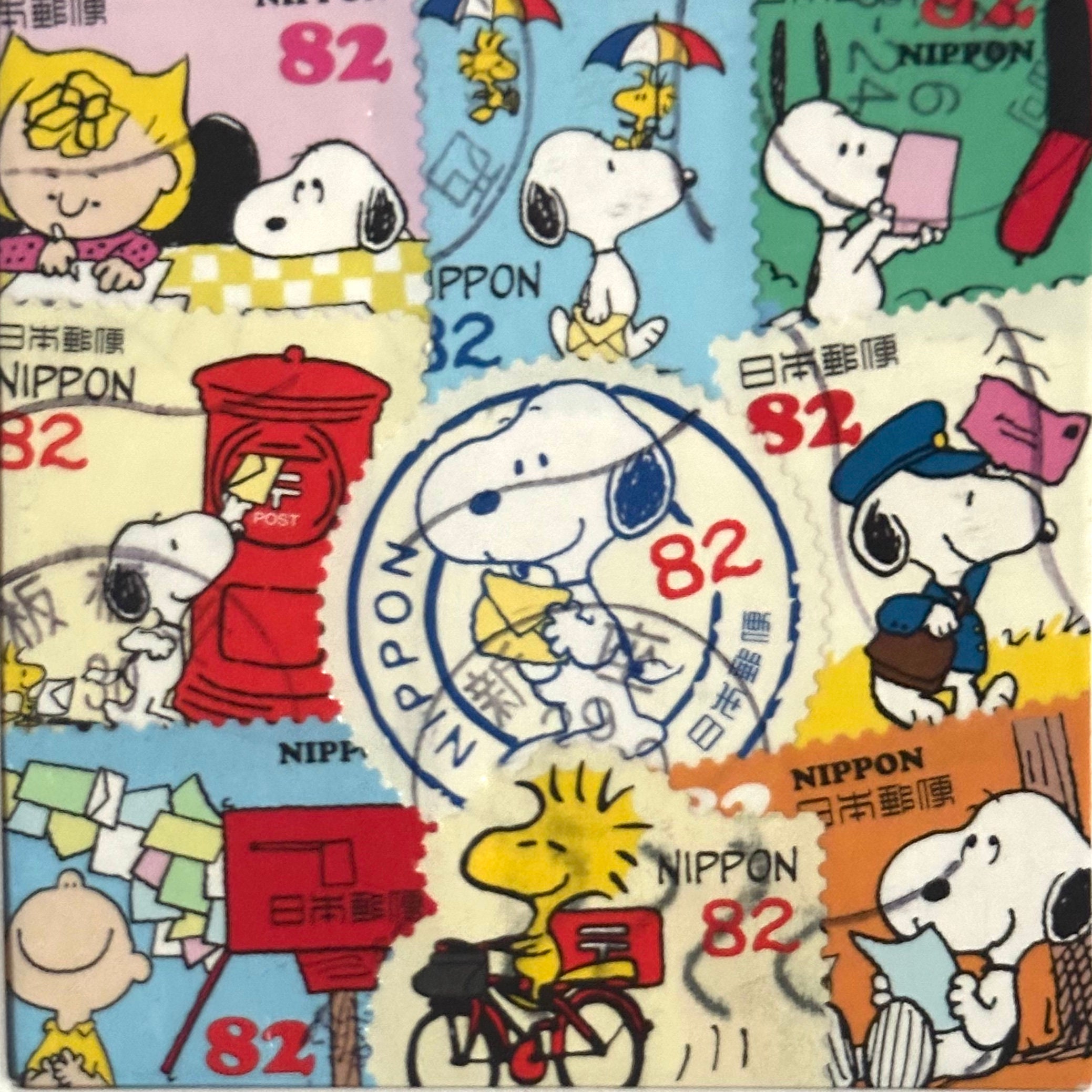 Handmade Snoopy / Charlie Brown / Woodstock Greeting Card Crafted With Authentic Postage Stamps ...