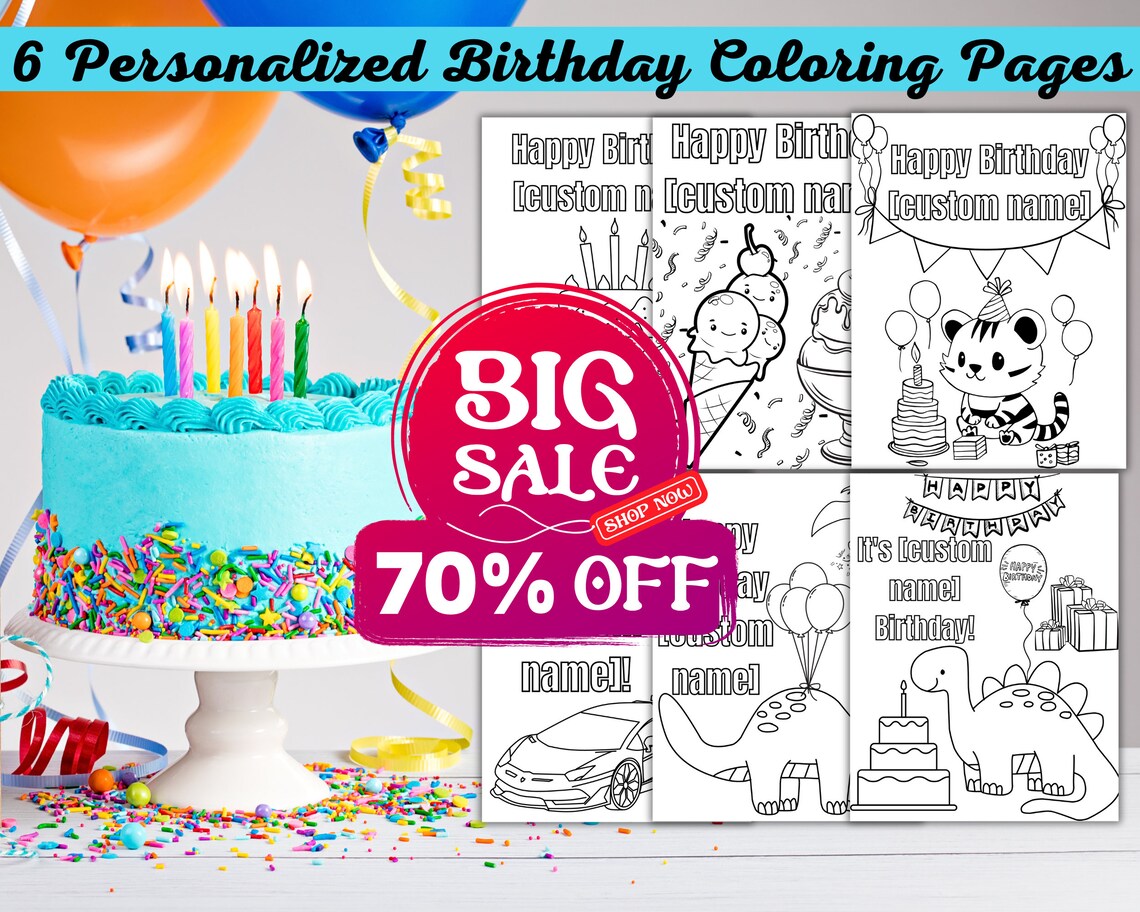 Personalized Coloring Pages for Kids' Birthday Party, Birthday Party ...