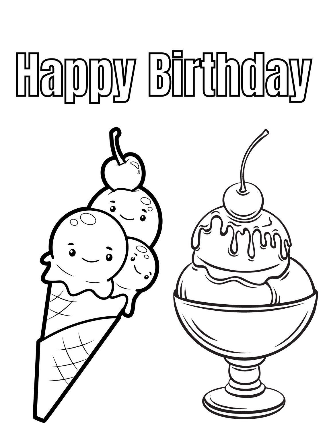 Happy Birthday Coloring PRINTABLE Kids, Birthday Pages 6 Pack, Coloring ...