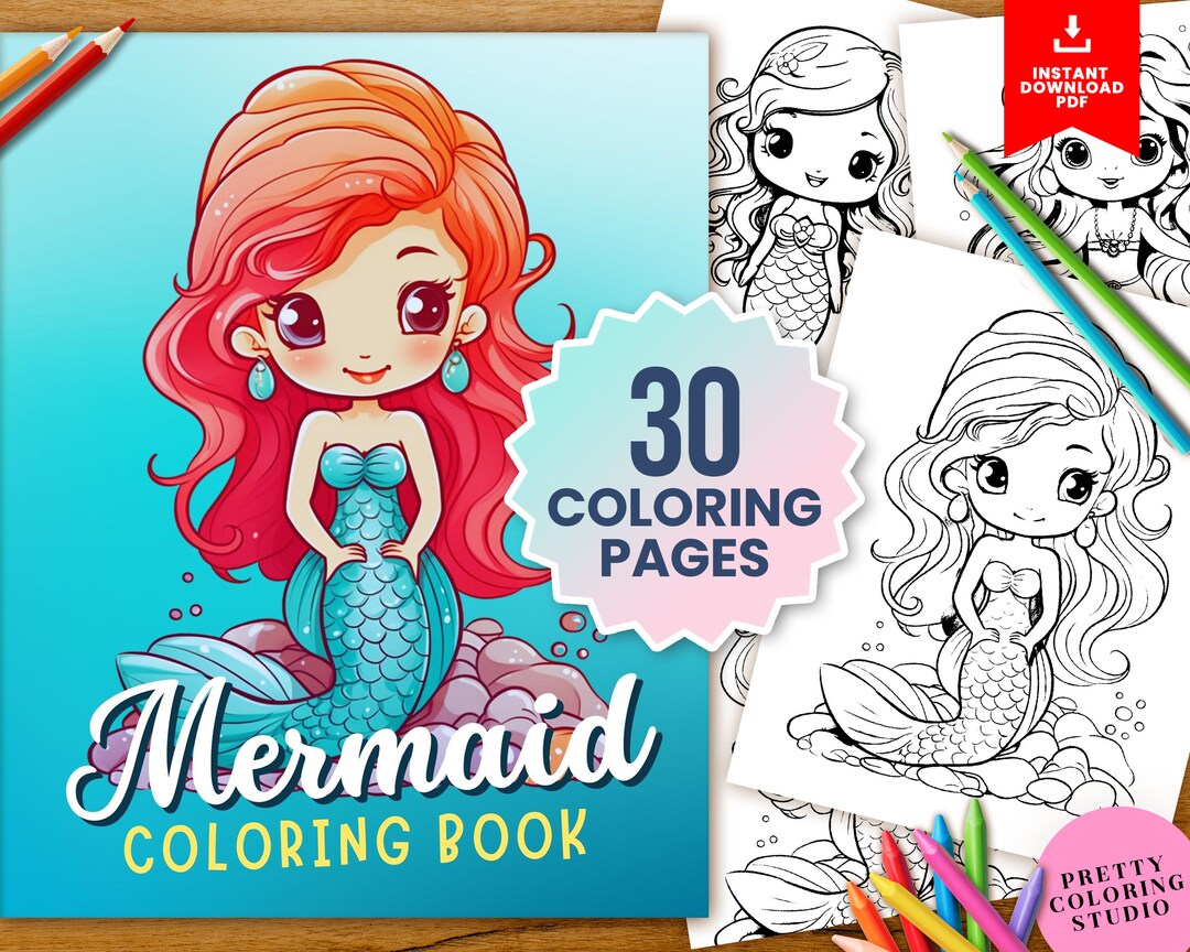 Magical Mermaid Coloring Book | Printable Download | Relaxing Coloring ...
