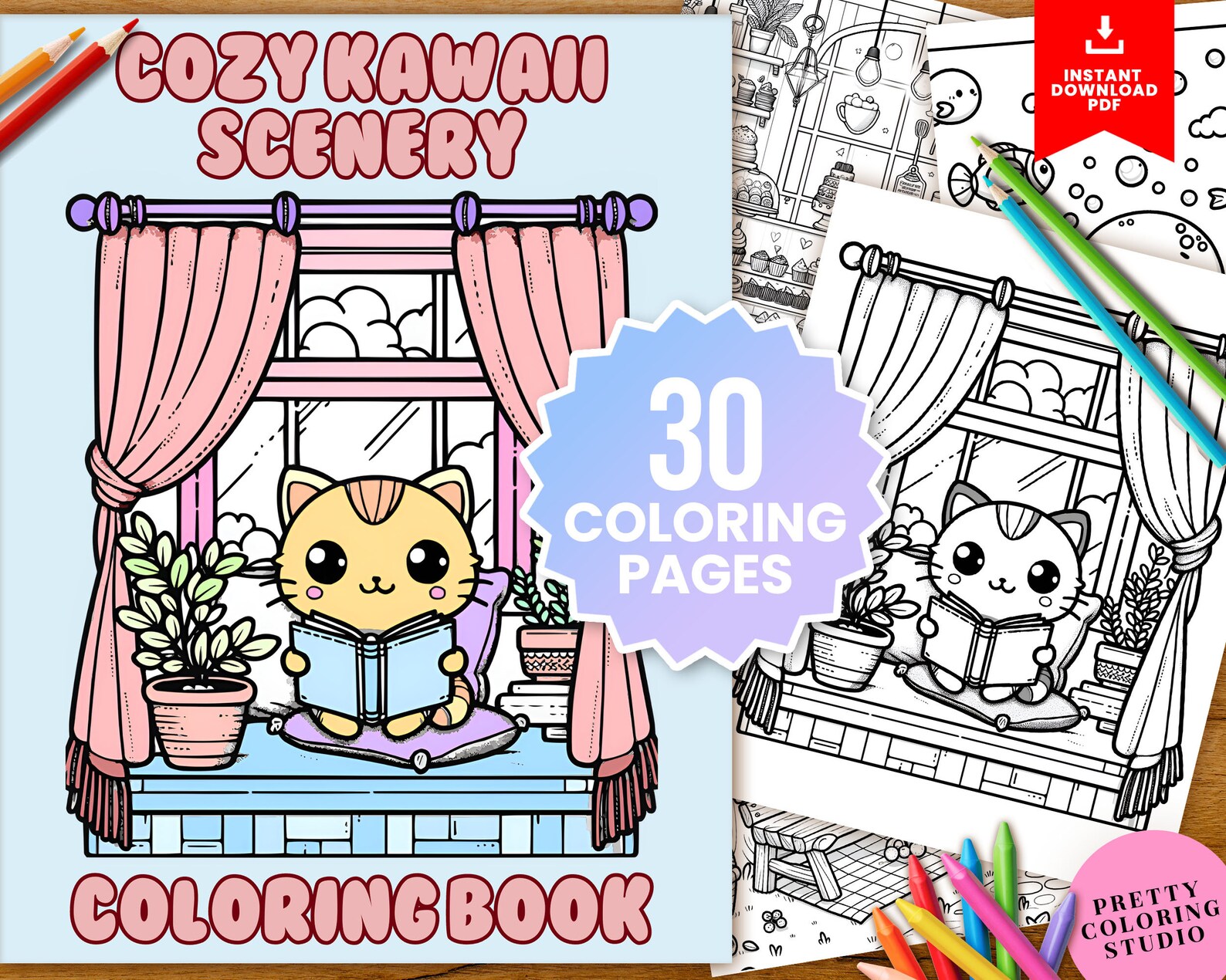 30 Cute Kawaii Coloring Pages for Kids, Fun & Cute Kawaii Coloring Book ...