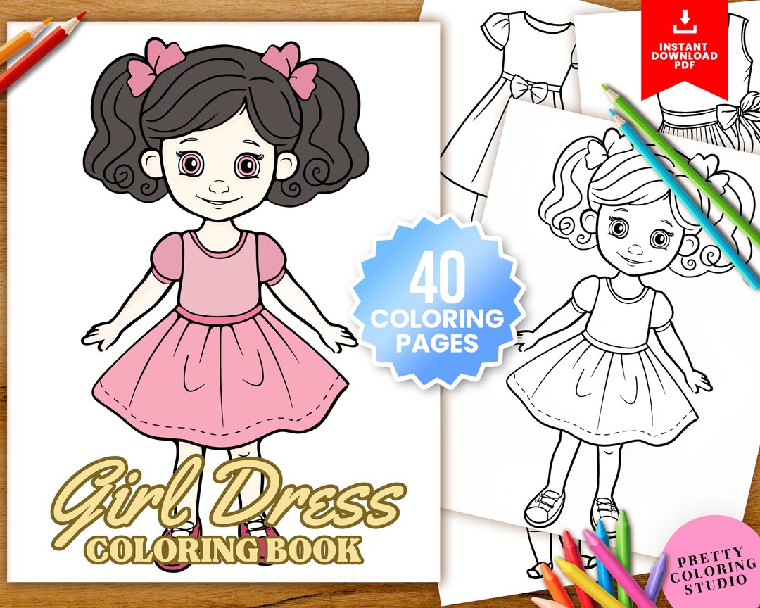 Simple Girl Dress Coloring Book - Digital PDF Download With 40 Fun ...