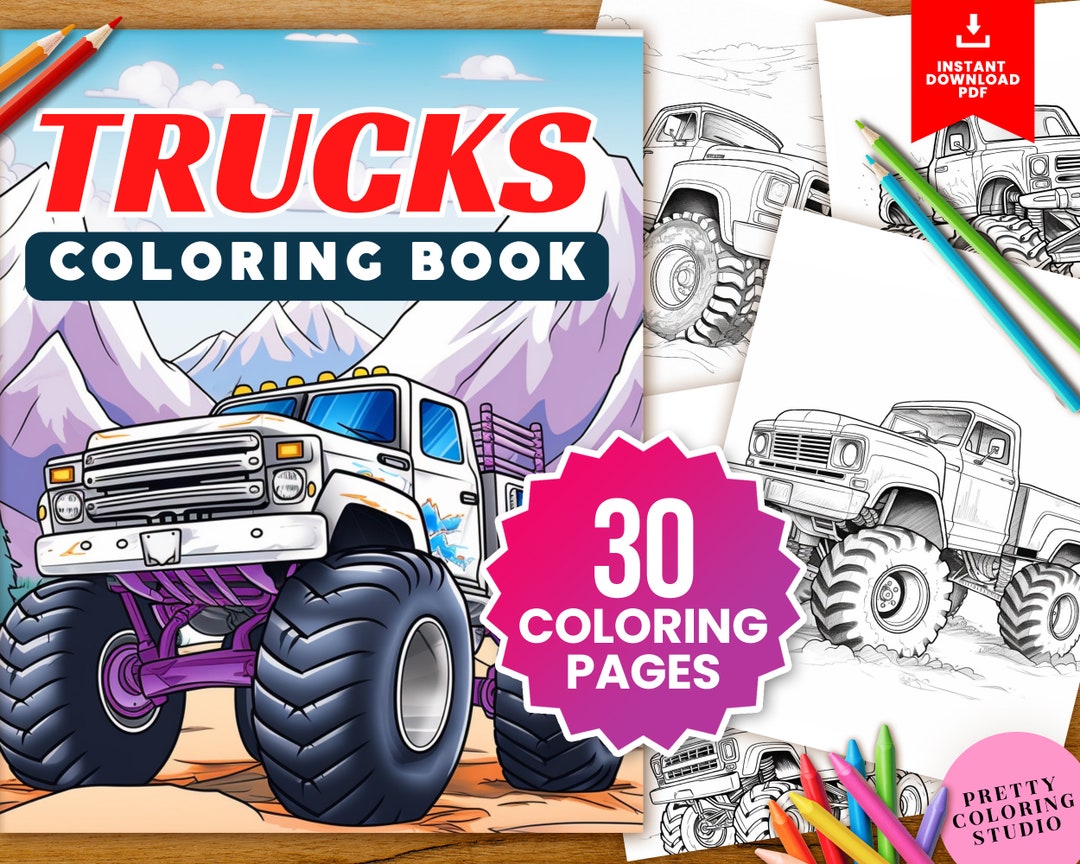 Printable Monster Truck Coloring Book for Kids and Adults - Digital ...