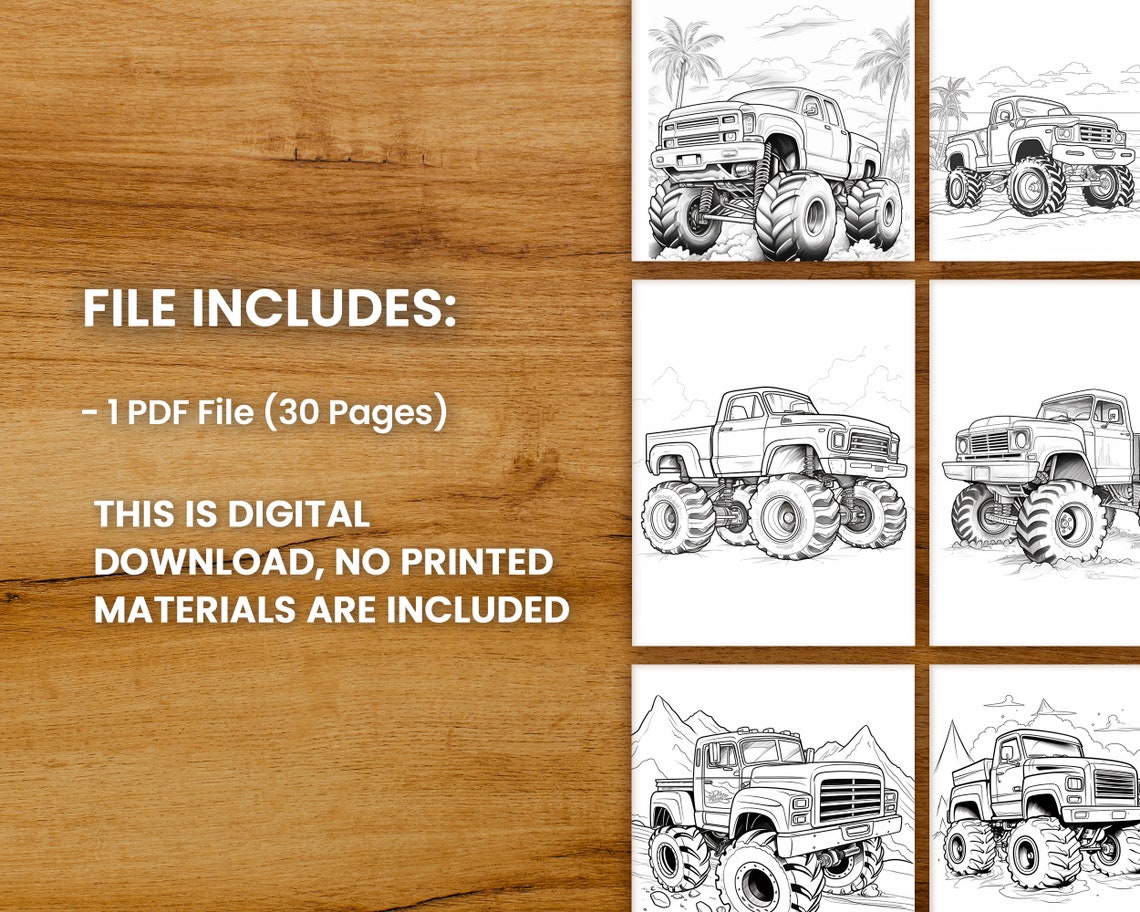 Printable Monster Truck Coloring Book for Kids and Adults - Digital ...