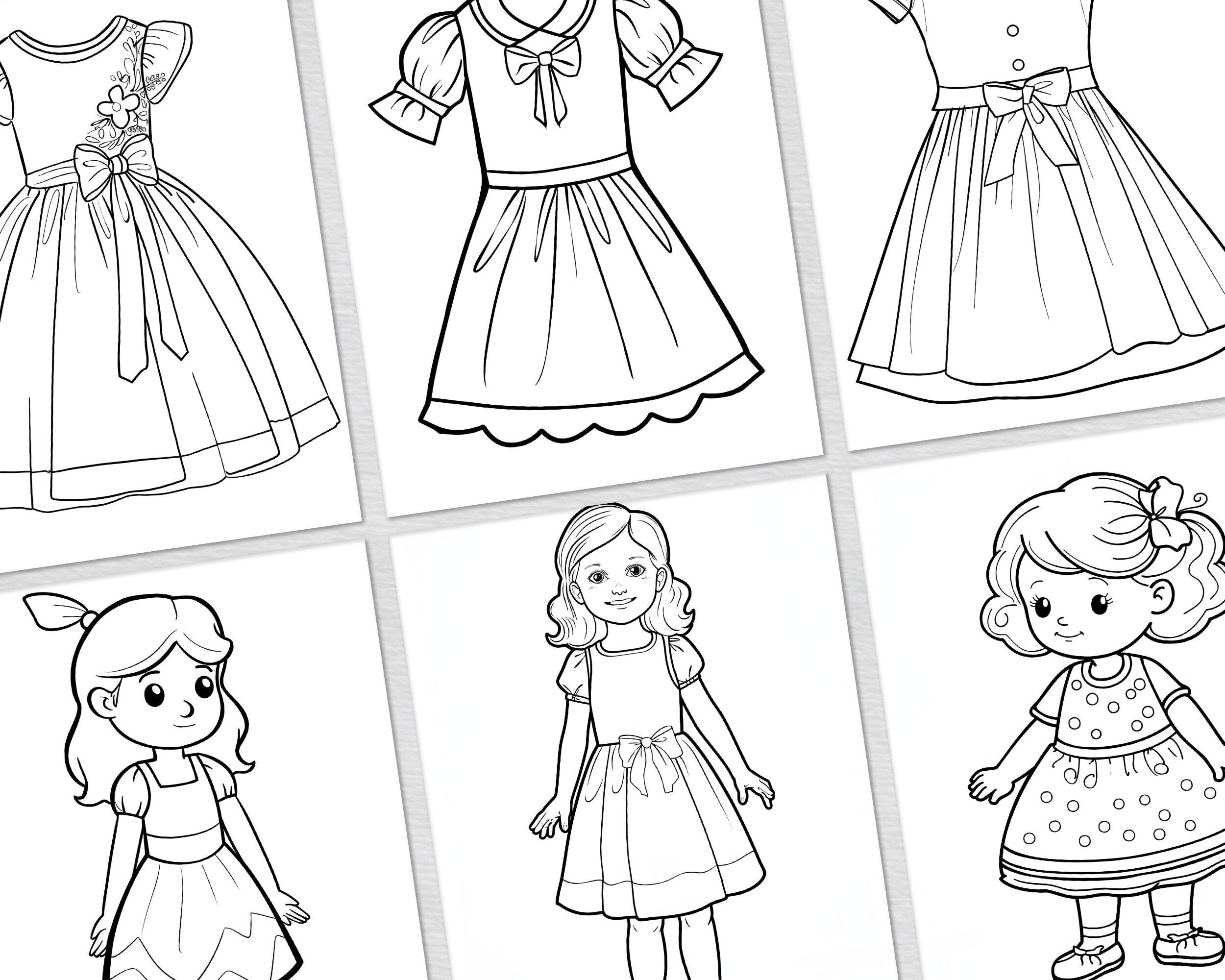 Simple Girl Dress Coloring Book - Digital PDF Download With 40 Fun ...