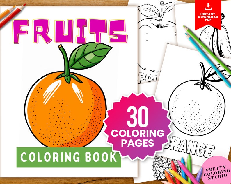 Coloring Birthday Bundle: Printable Coloring Pages of Fruits, Plants ...