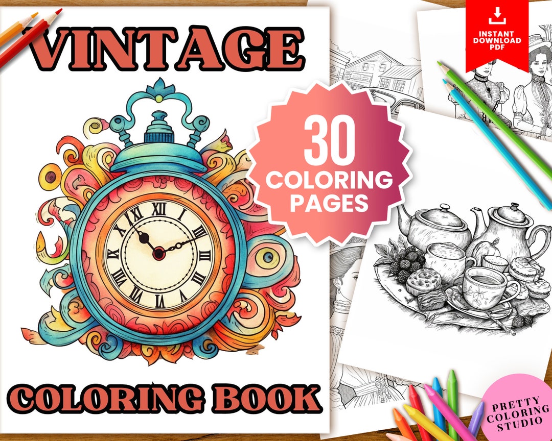 Nostalgic Vintage Coloring Book: Retro Designs & Antique Illustrations ...