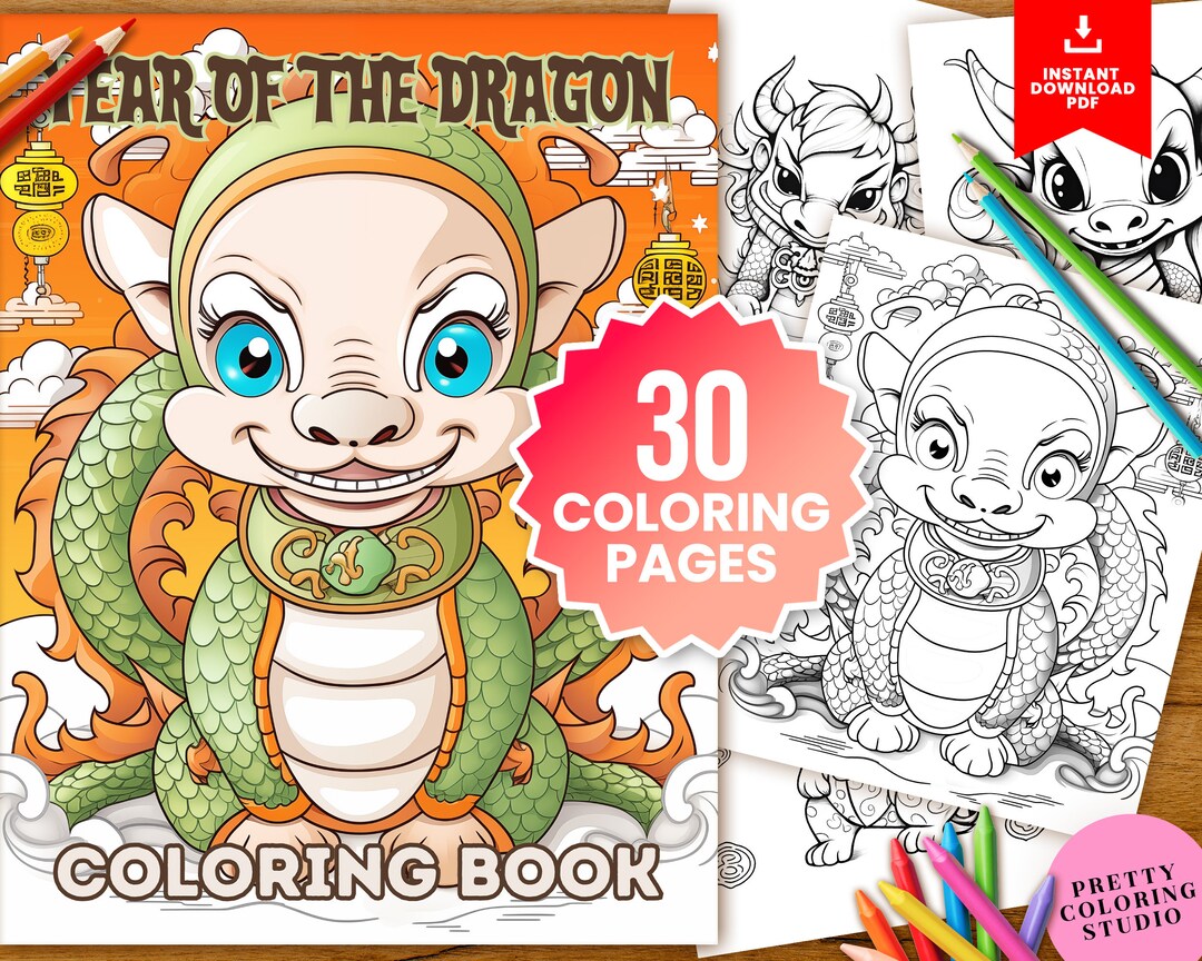 Year of the Dragon Coloring Book - Digital File, Mythical & Cultural ...