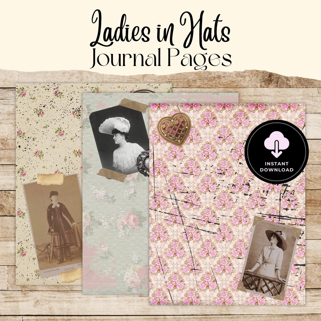 Ladies in Hats Journal Pages: Shabby Chic Vintage Background (digital ...